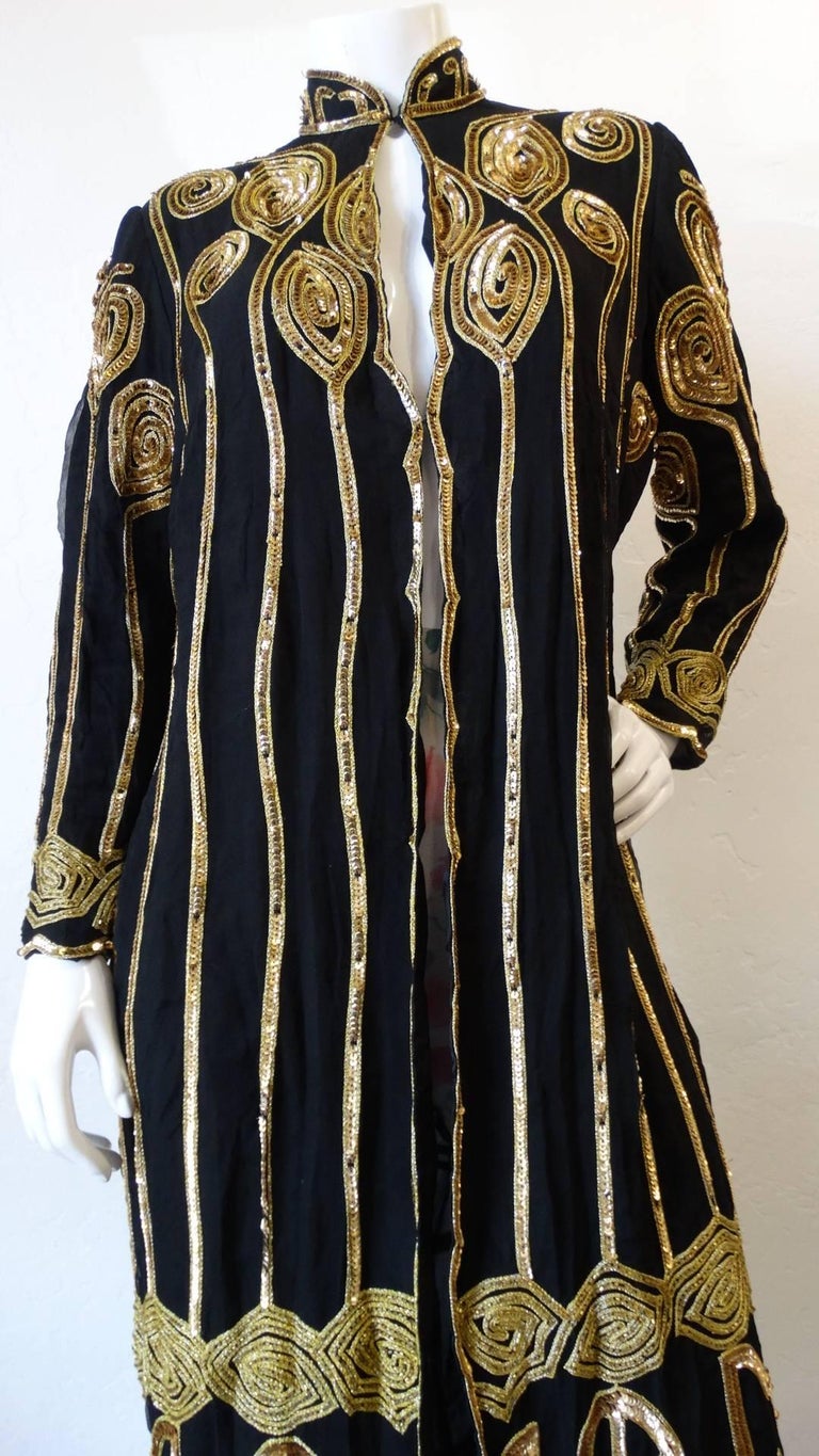 Black and Gold Embellished Duster Jacket, 1980s at 1stDibs