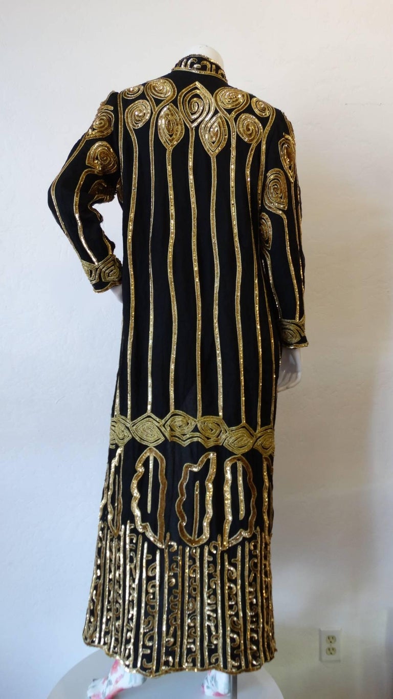 Black and Gold Embellished Duster Jacket, 1980s at 1stDibs