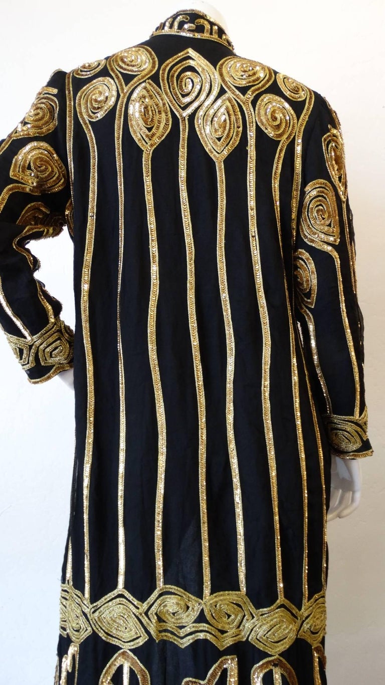 Black and Gold Embellished Duster Jacket, 1980s at 1stDibs