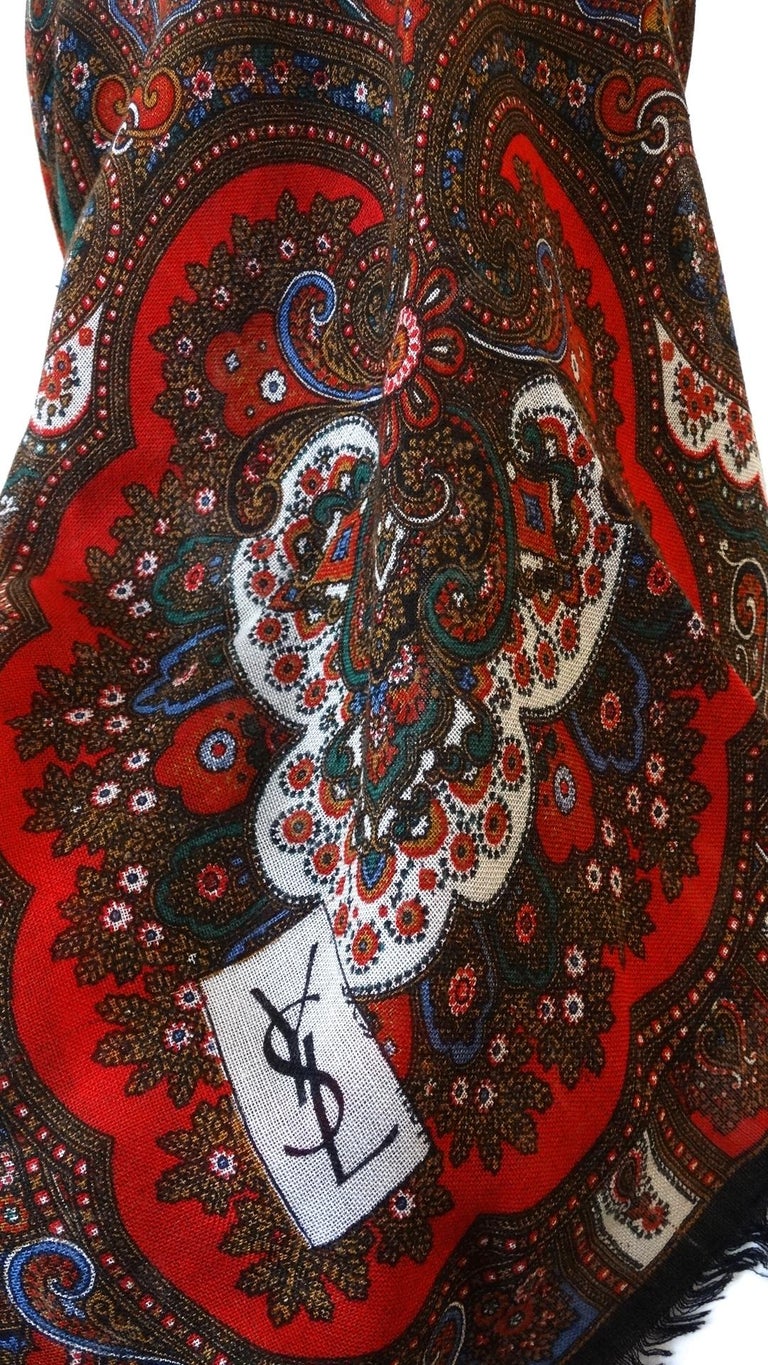 1970's Yves Saint Laurent YSL Wool and Silk Etamine Paisley Shawl at ...