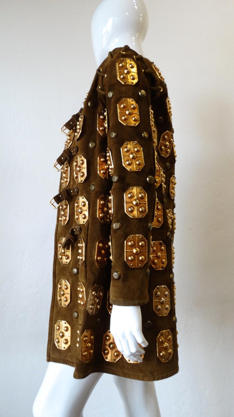 Brown Suede Metal Embellished Buckle Coat, 1970s at 1stDibs