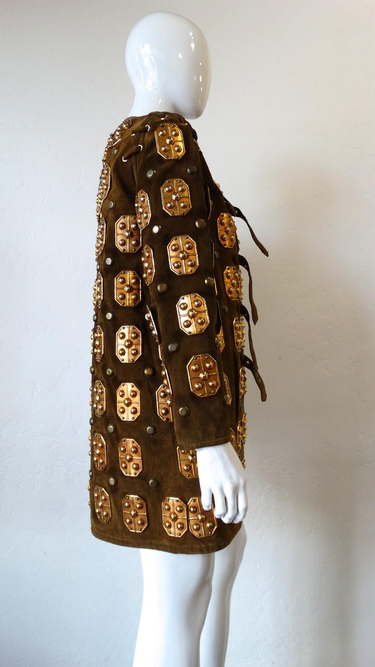 Brown Suede Metal Embellished Buckle Coat, 1970s at 1stDibs