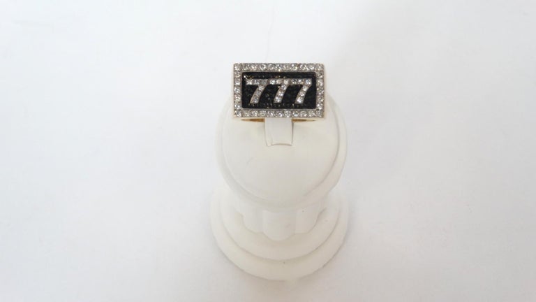 14K Gold and White Diamond Lucky 7's Mens Ring at 1stDibs