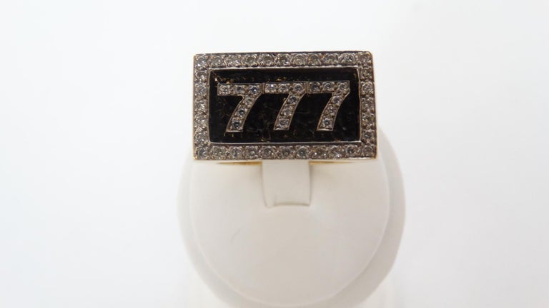 14K Gold and White Diamond Lucky 7's Mens Ring at 1stDibs