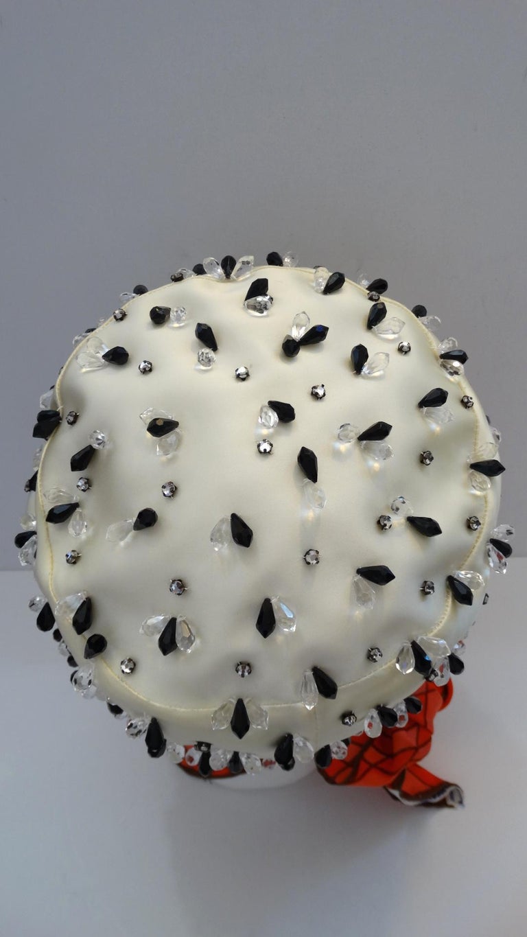 1960s Christian Dior Beaded Pill Box Silk Hat at 1stDibs