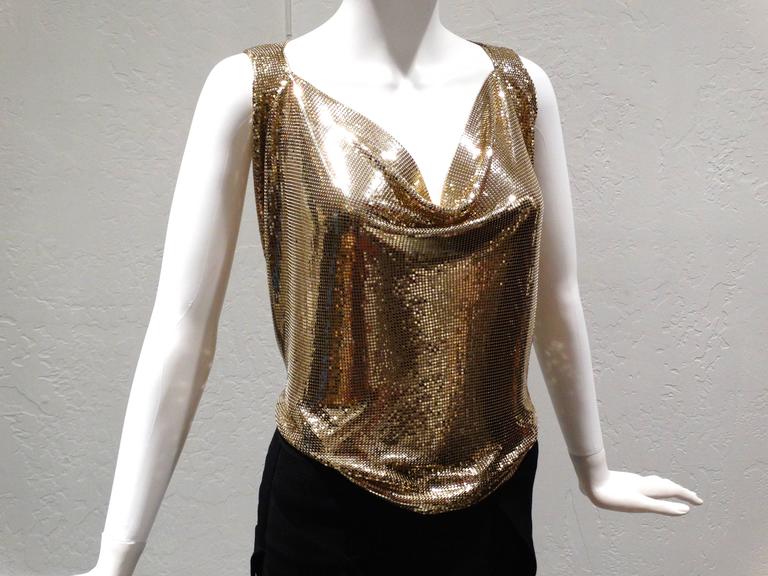 1970s Whiting and Davis Gold Mesh Top at 1stDibs