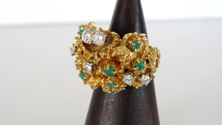 18K Gold Nugget Cocktail Ring with Diamonds and Emeralds at 1stDibs ...