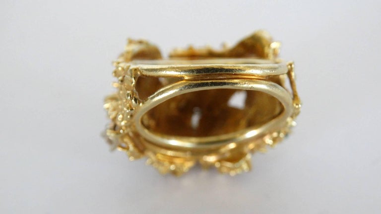 18K Gold Nugget Cocktail Ring with Diamonds and Emeralds at 1stDibs ...