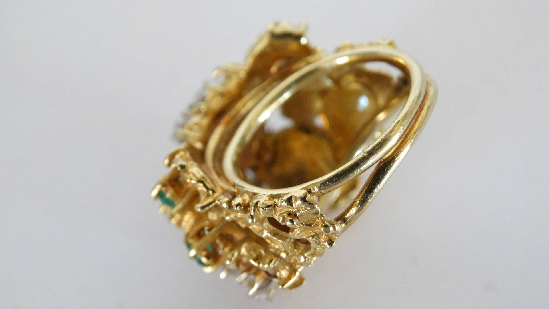 18K Gold Nugget Cocktail Ring with Diamonds and Emeralds at 1stDibs ...