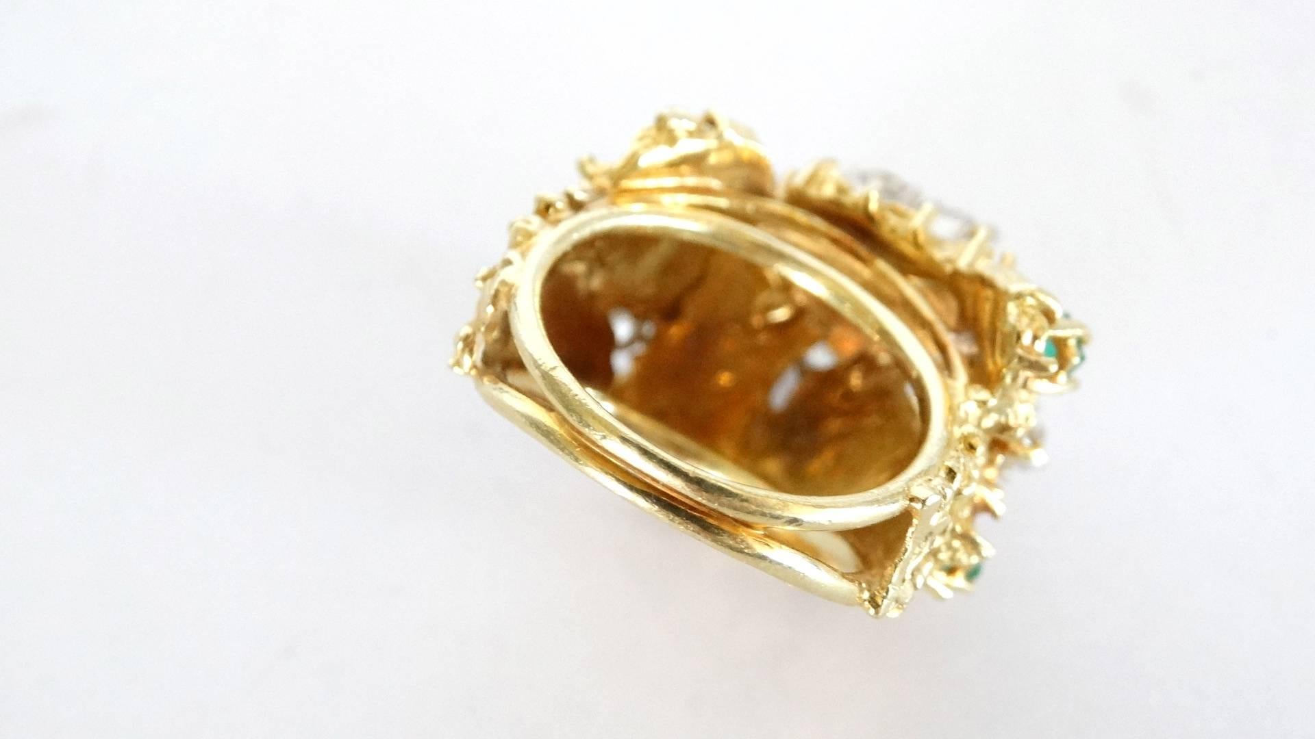 18K Gold Nugget Cocktail Ring with Diamonds and Emeralds at 1stDibs ...