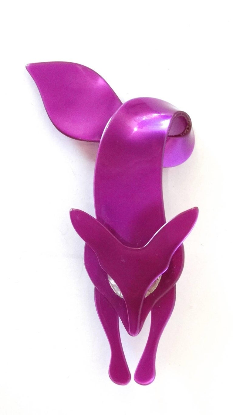 Lea Stein Iridescent Magenta Fox Brooch, circa 1970s For Sale at 1stDibs