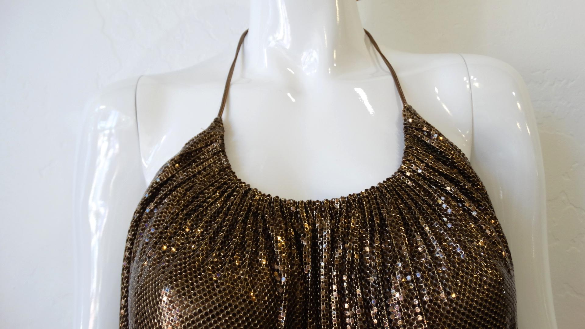 1970s Whiting and Davis Bronze Metal Mesh Halter Top at 1stDibs