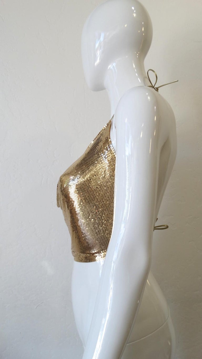 1970s Whiting and Davis Gold Metal Mesh Halter Crop Top at 1stDibs ...