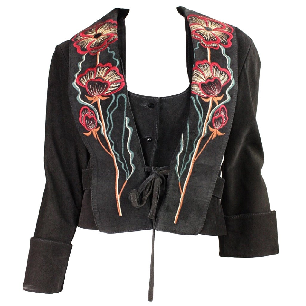 1970's Bill Gibb Suede Jacket and Vest with Embroidery at 1stDibs