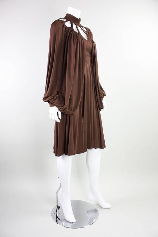 1970's Lesley Sandra Matte Jersey Dress with Cutouts and Draping at 1stDibs