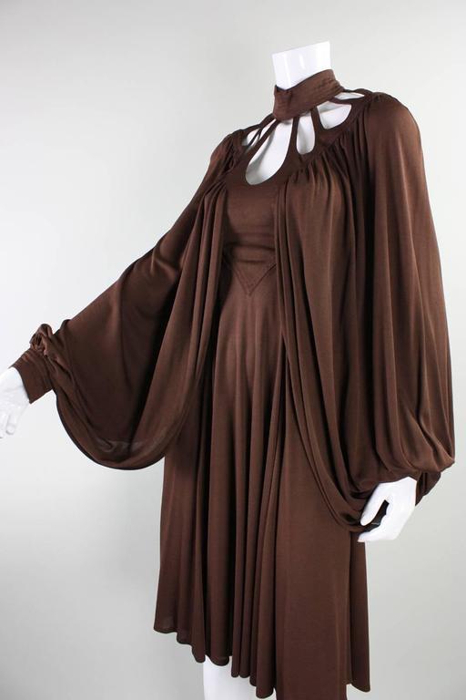 1970's Lesley Sandra Matte Jersey Dress with Cutouts and Draping at 1stDibs