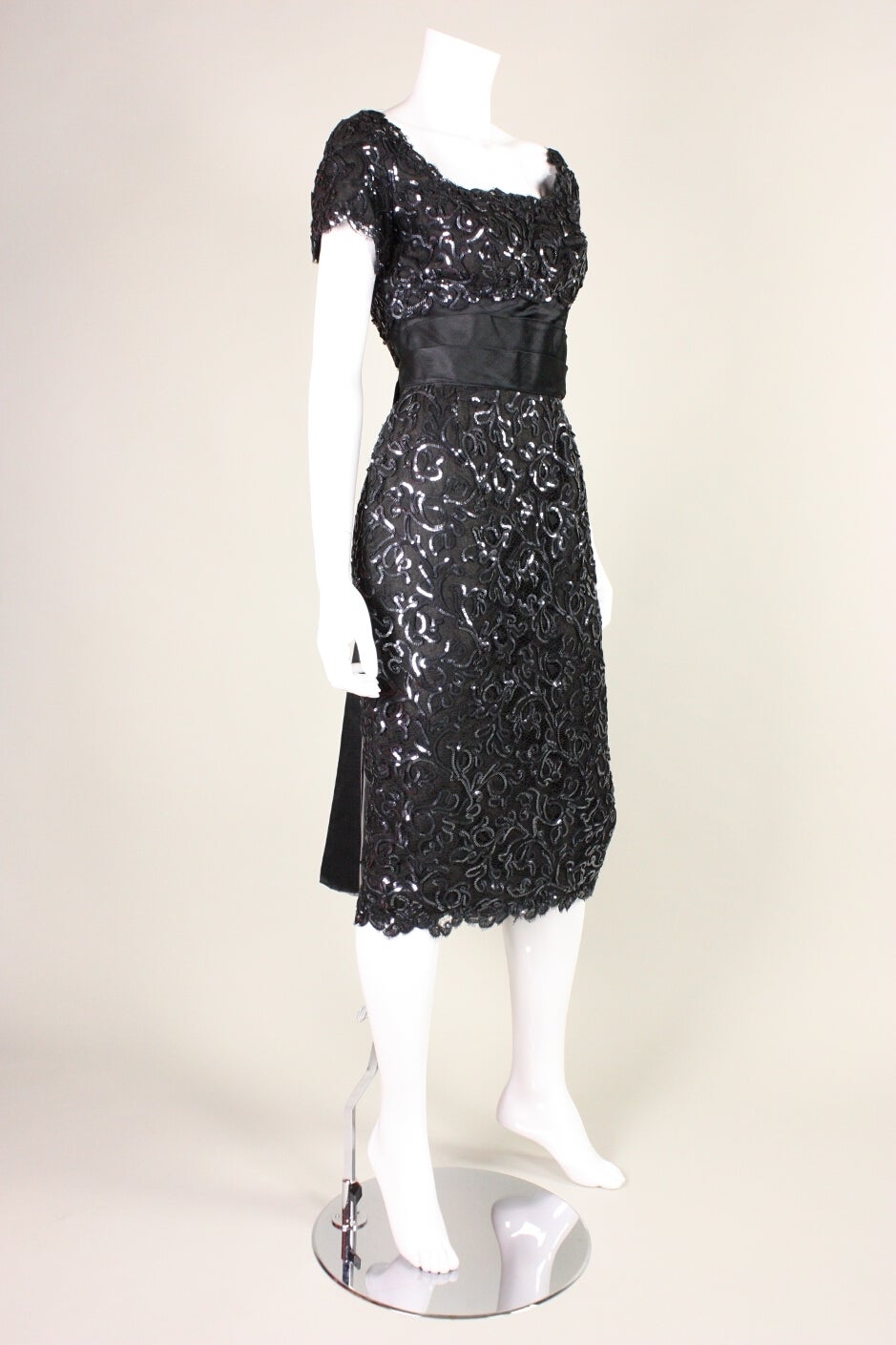 1950's Maxwell Shieff Sequined Lace Cocktail Dress at 1stDibs
