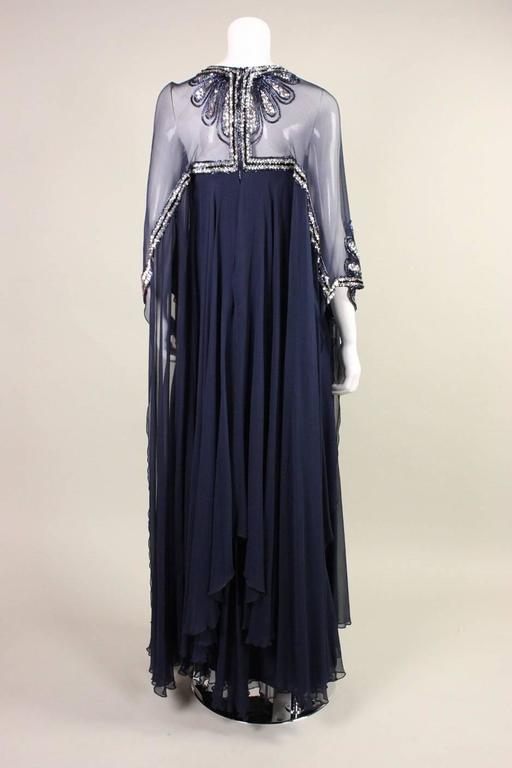Lesley Sandra Sequined Silk Chiffon Gown, 1970s For Sale at 1stDibs