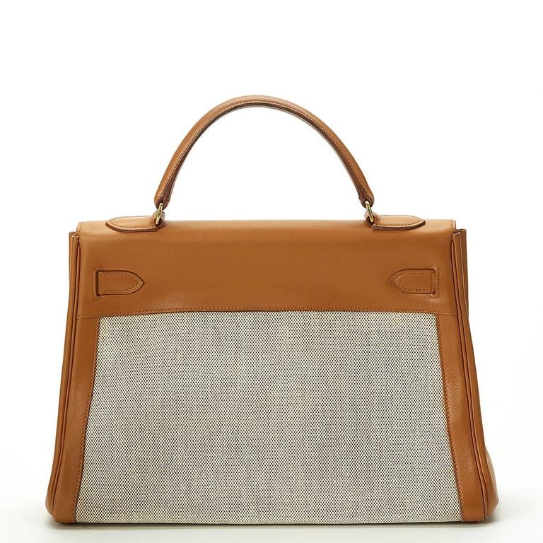 1950s Hermes Tan Leather and Canvas Vintage Kelly Retourne 32 at ...