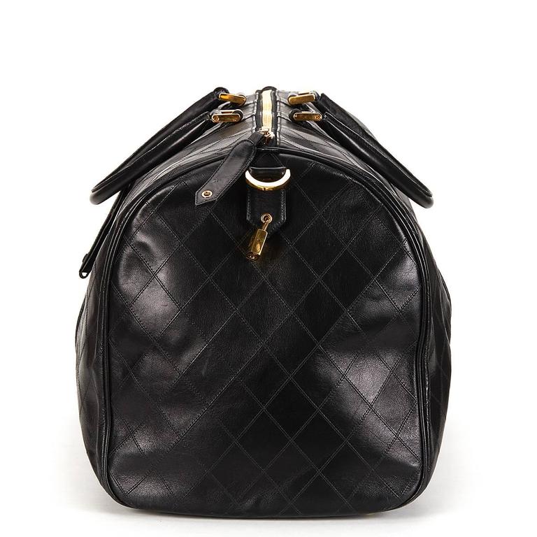 1990s Chanel Black Quilted Lambskin Vintage Boston Travel Bag at 1stDibs