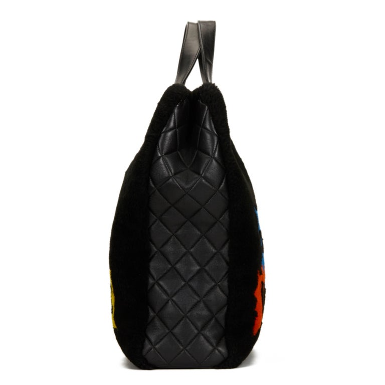 2014 Chanel Black Shearling Patchwork Tote at 1stDibs