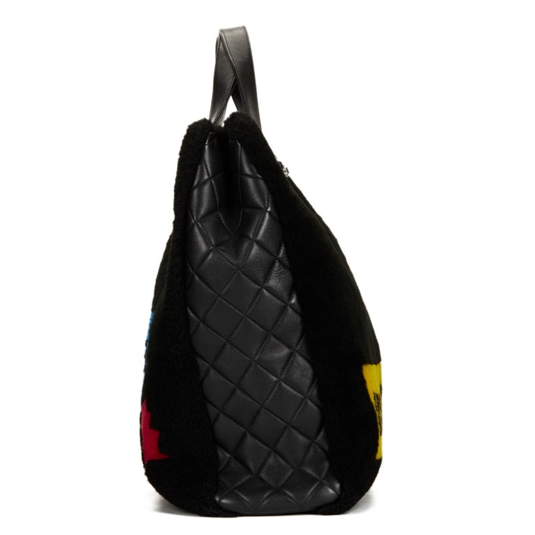 2014 Chanel Black Shearling Patchwork Tote at 1stDibs