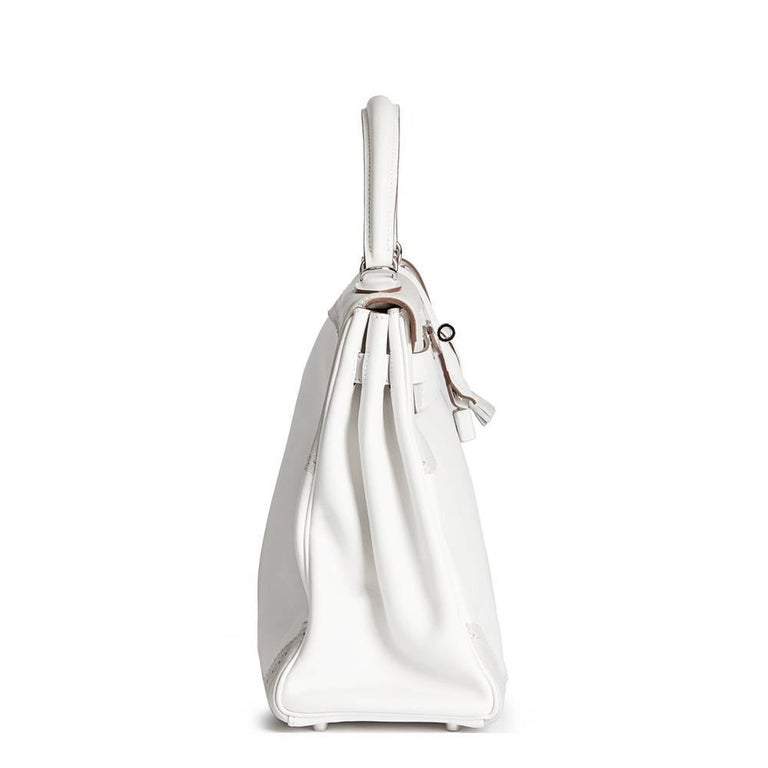 Hermes White and Gris Perle Swift Leather Ghillie Kelly 35cm Retourne ...