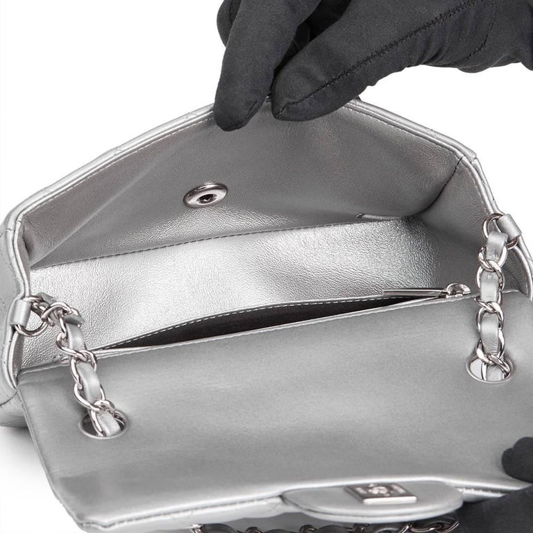 Chanel Silver Metallic Quilted Lambskin Rectangular Mini Flap Bag, 2017 ...