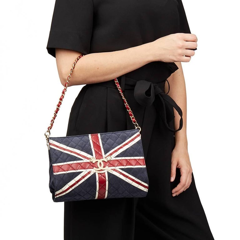 2009 Chanel Navy Suede Red and White Lambskin Union Jack Shoulder Bag ...