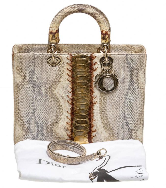 Christian Dior Tan Snakeskin Lady Dior Tote Handbag at 1stDibs