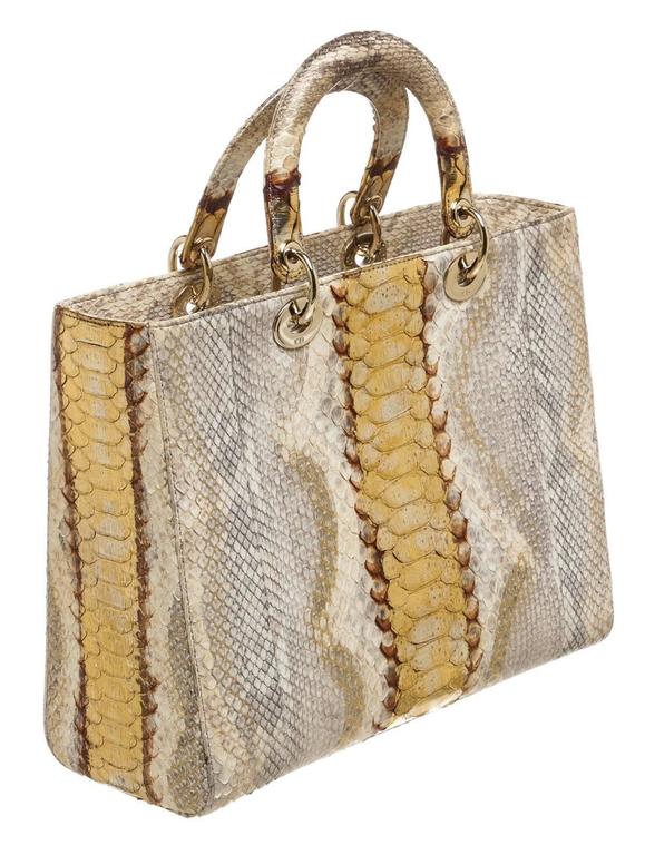 Christian Dior Tan Snakeskin Lady Dior Tote Handbag at 1stDibs