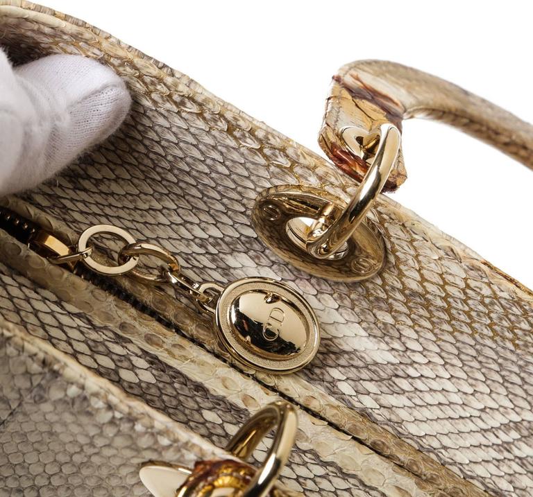 Christian Dior Tan Snakeskin Lady Dior Tote Handbag at 1stDibs