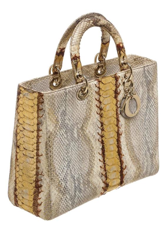 Christian Dior Tan Snakeskin Lady Dior Tote Handbag at 1stDibs