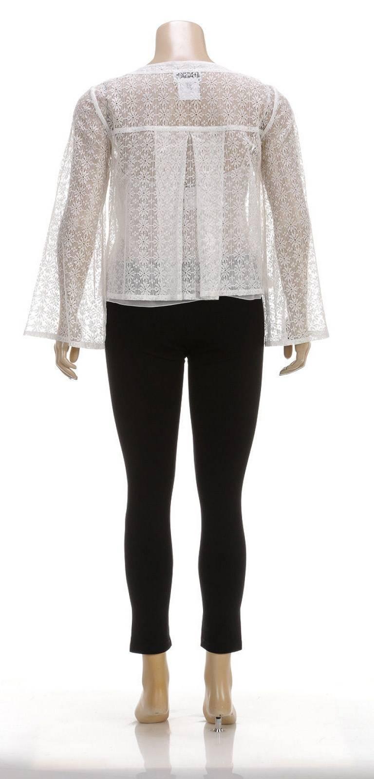 Chanel White Long Sleeve Lace Top (Size 36) For Sale at 1stDibs