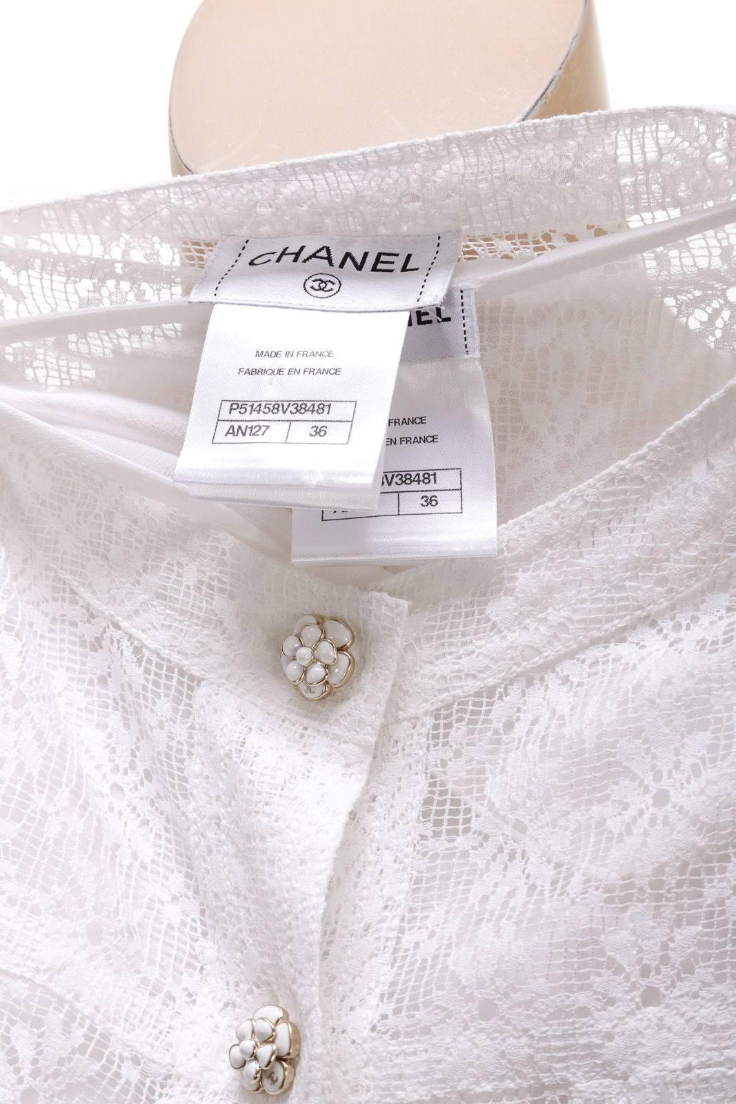 Chanel White Long Sleeve Lace Top (Size 36) For Sale at 1stDibs
