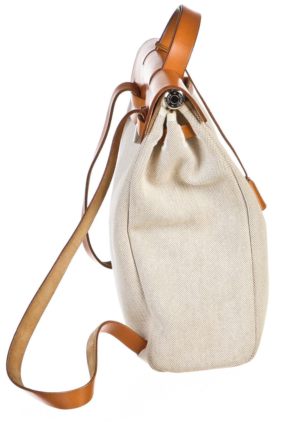 Hermes Camel Toile and Leather Herbag Backpack For Sale at 1stDibs