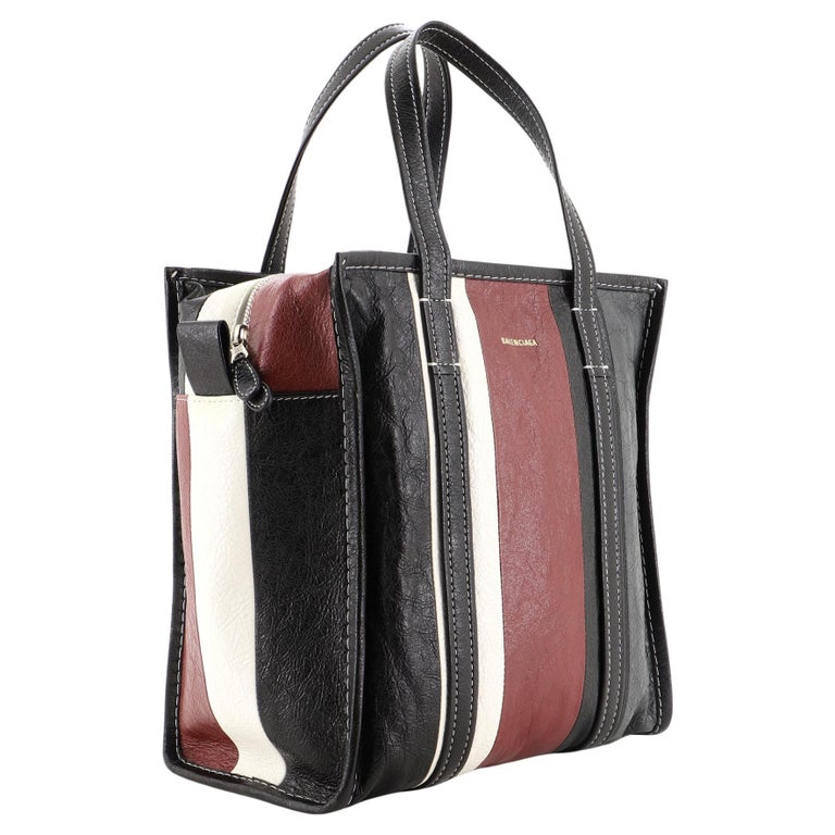 Balenciaga Bazar Convertible Tote Striped Leather Small Black ...
