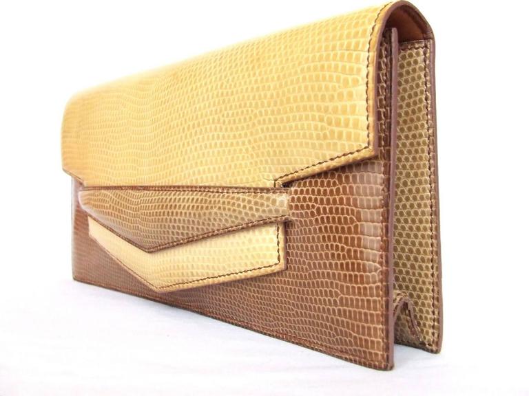 Hermes Faco Elan Clutch Purse Handbag Tri Color Lizard Skin + Mirror ...