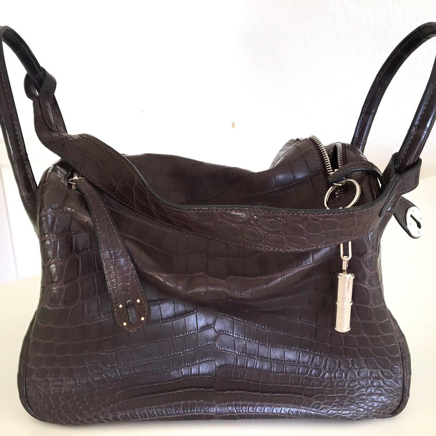 Hermes Lindy Handbag Brown Crocodile Niloticus PHW 30 cm at 1stdibs