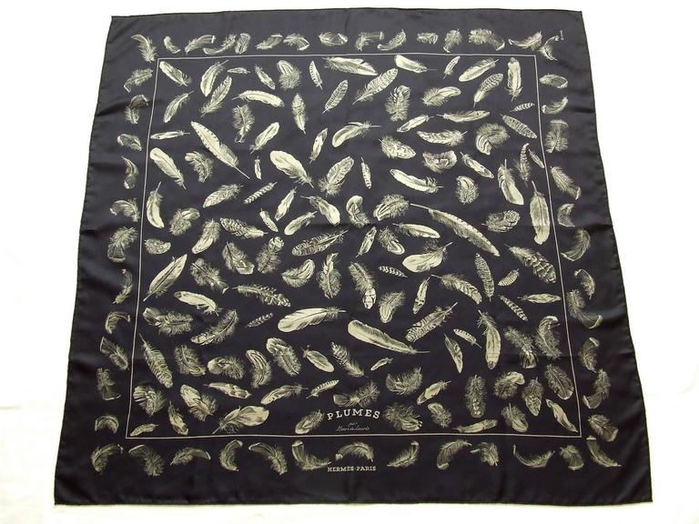 Hermes Silk Scarf Plumes Feathers Black Gold 90 cm at 1stDibs | hermes ...