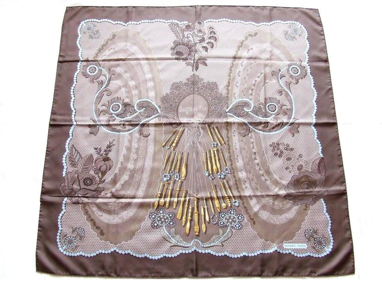 Hermes Silk Scarf Doigts de Fee Etoupe Blue 90 cm BEAUTIFUL at 1stDibs