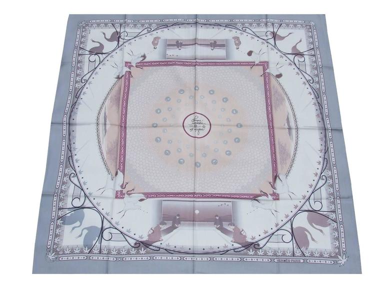 Hermes Silk Scarf Chaque Rencontre est Unique Pink Grey 90 cm at 1stDibs