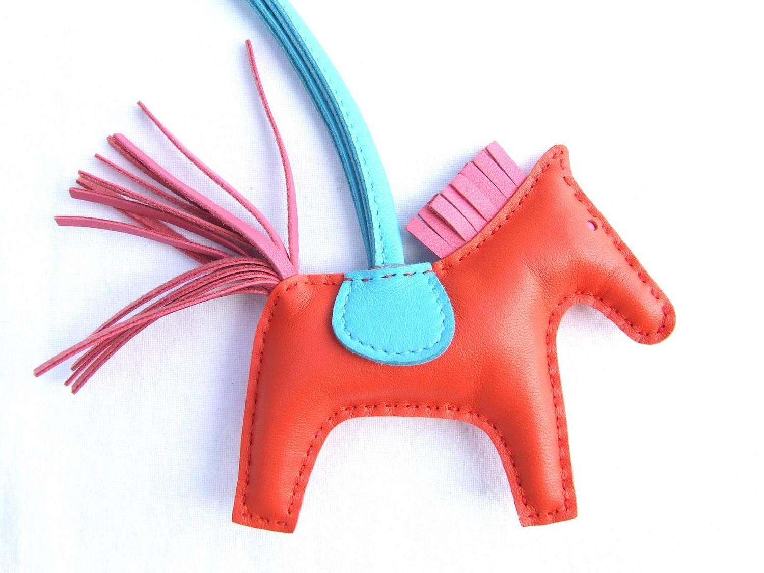 Hermes Grigri Rodeo Horse Kelly Birkin Bag Charm Orange Rose Bleu PM ...