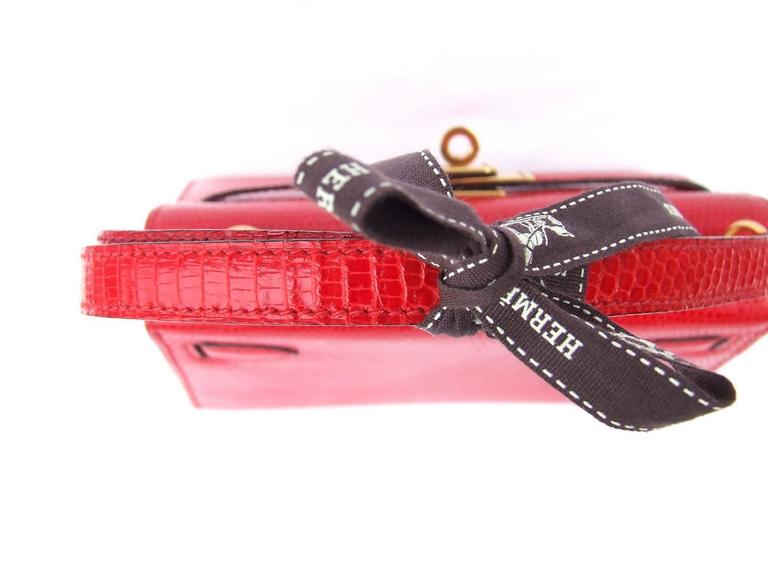 Exceptionnal and Rare Hermes Mini Kelly Bag 20 cm 2 ways Red Lizard ...