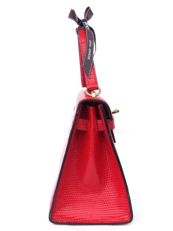 Exceptionnal and Rare Hermes Mini Kelly Bag 20 cm 2 ways Red Lizard ...