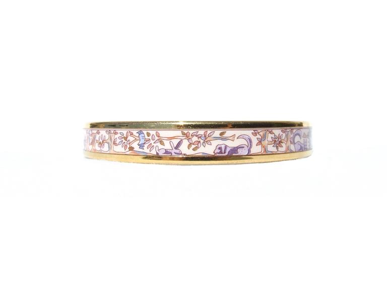 Hermes Enamel Printed Narrow Bracelet Cat Dog Rabbit Bird GHW Size 65 ...