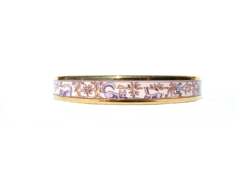 Hermes Enamel Printed Narrow Bracelet Cat Dog Rabbit Bird GHW Size 65 ...