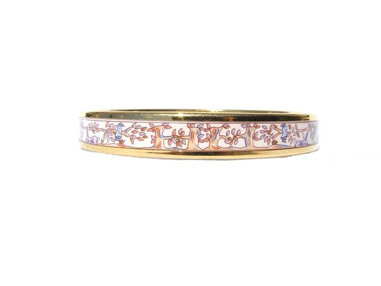 Hermes Enamel Printed Narrow Bracelet Cat Dog Rabbit Bird GHW Size 65 ...