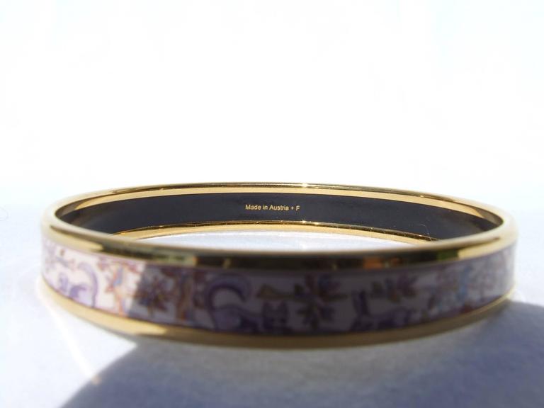 Hermes Enamel Printed Narrow Bracelet Cat Dog Rabbit Bird GHW Size 65 ...