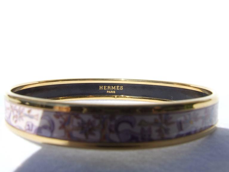 Hermes Enamel Printed Narrow Bracelet Cat Dog Rabbit Bird GHW Size 65 ...